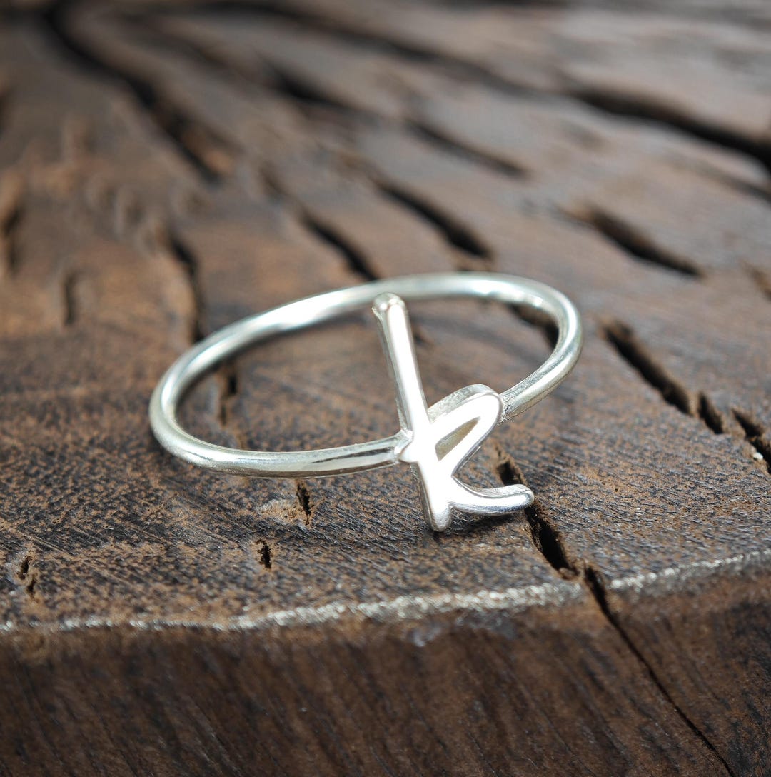 925 Silver Initial Ring: Custom Letter, Handmade Band - Etsy