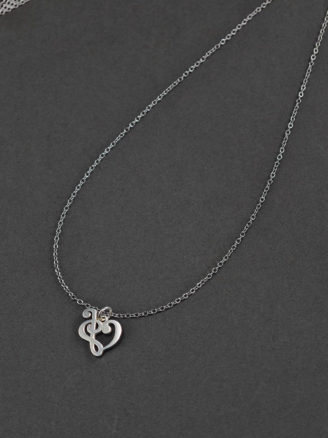 Music Note Heart Necklace,necklace G Clef/bass Clef Heart Silver,g Clef ...