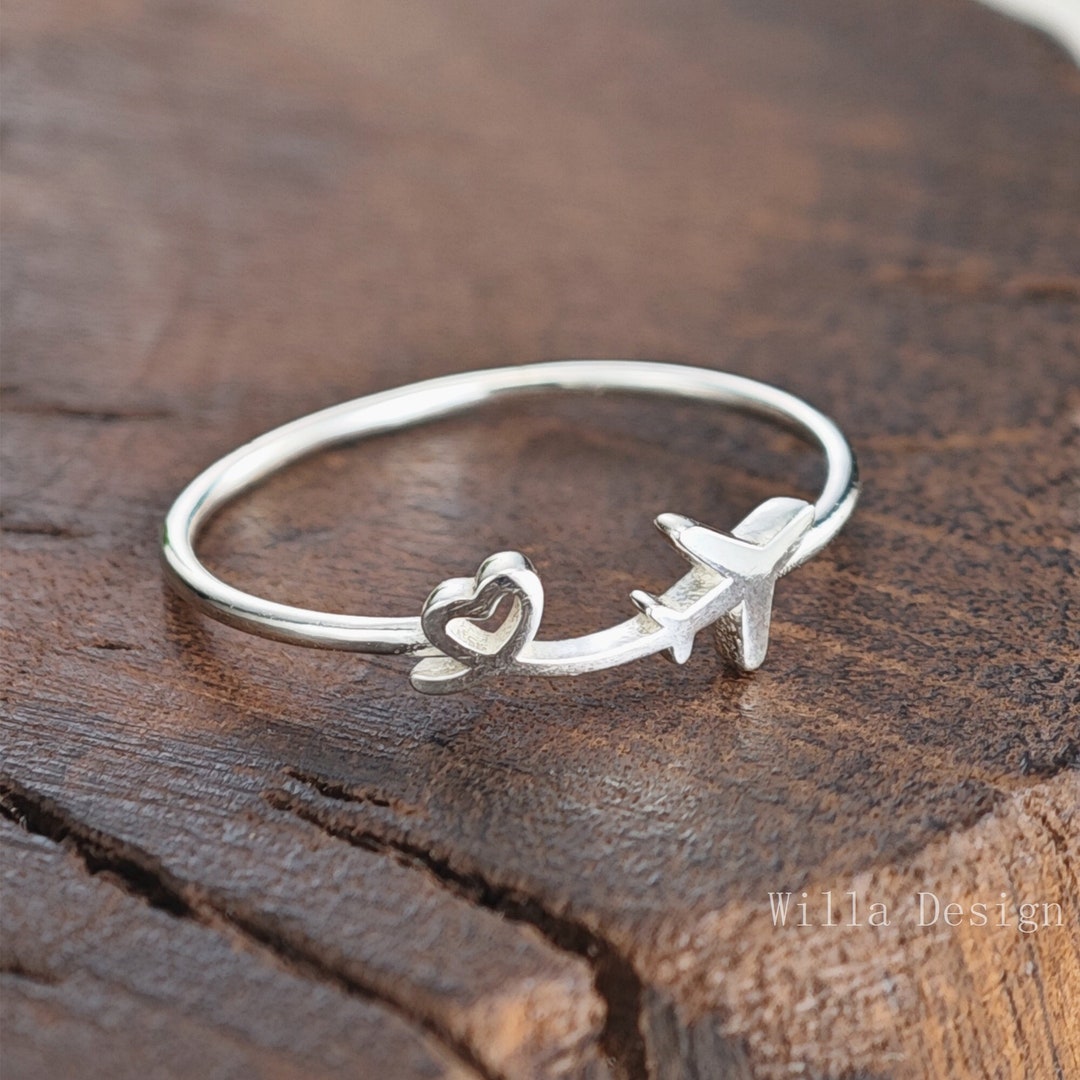 Sterling Silver Airplane Ring, Heart Love, Bridesmaid Gift - Etsy