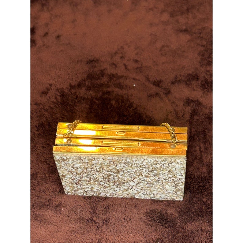 Vintage Gold-tone Metal & Textured Compact Purse With Mirror With Chain ...