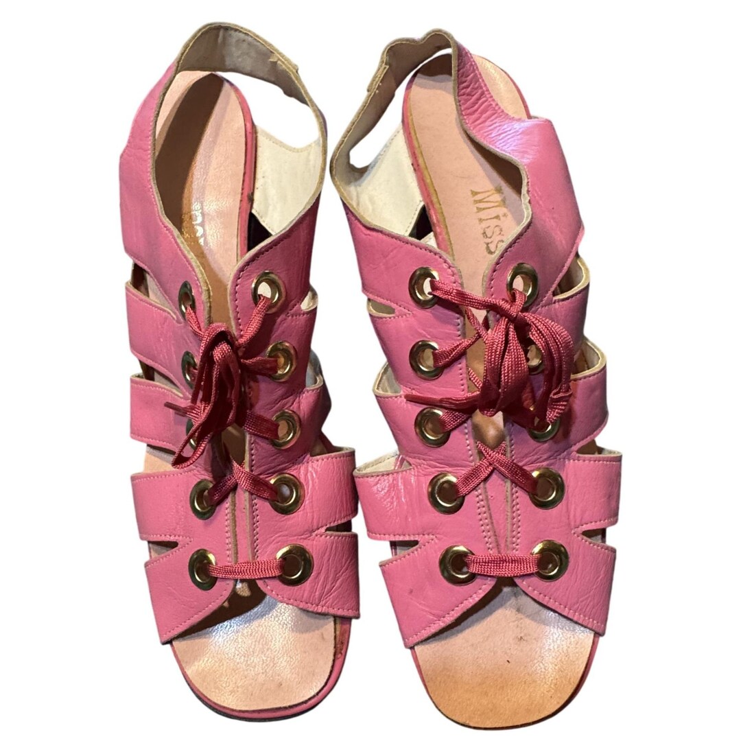 Vintage 1940 Miss America Pink Gladiator High Heel Sandals With Lace-up ...
