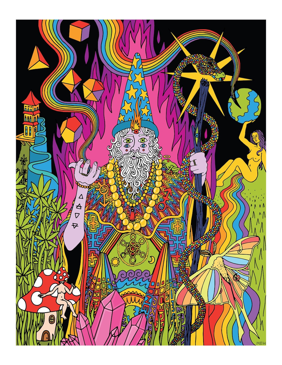 Fine Art Print - Wizard // Art Print, Psychedelic Art Print, Trippy Art ...