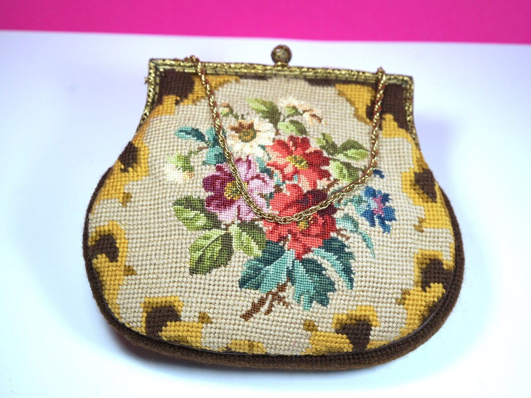 Noble Vintage Petit Point Bag With Flowers and Brass Clasp - Etsy