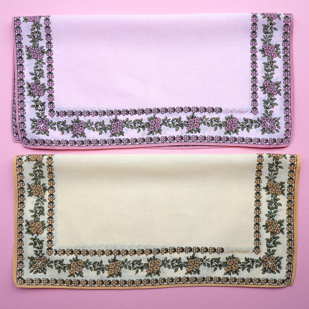 Set of Vintage Handkerchiefs With Pastel Flowers From Lehner - Etsy