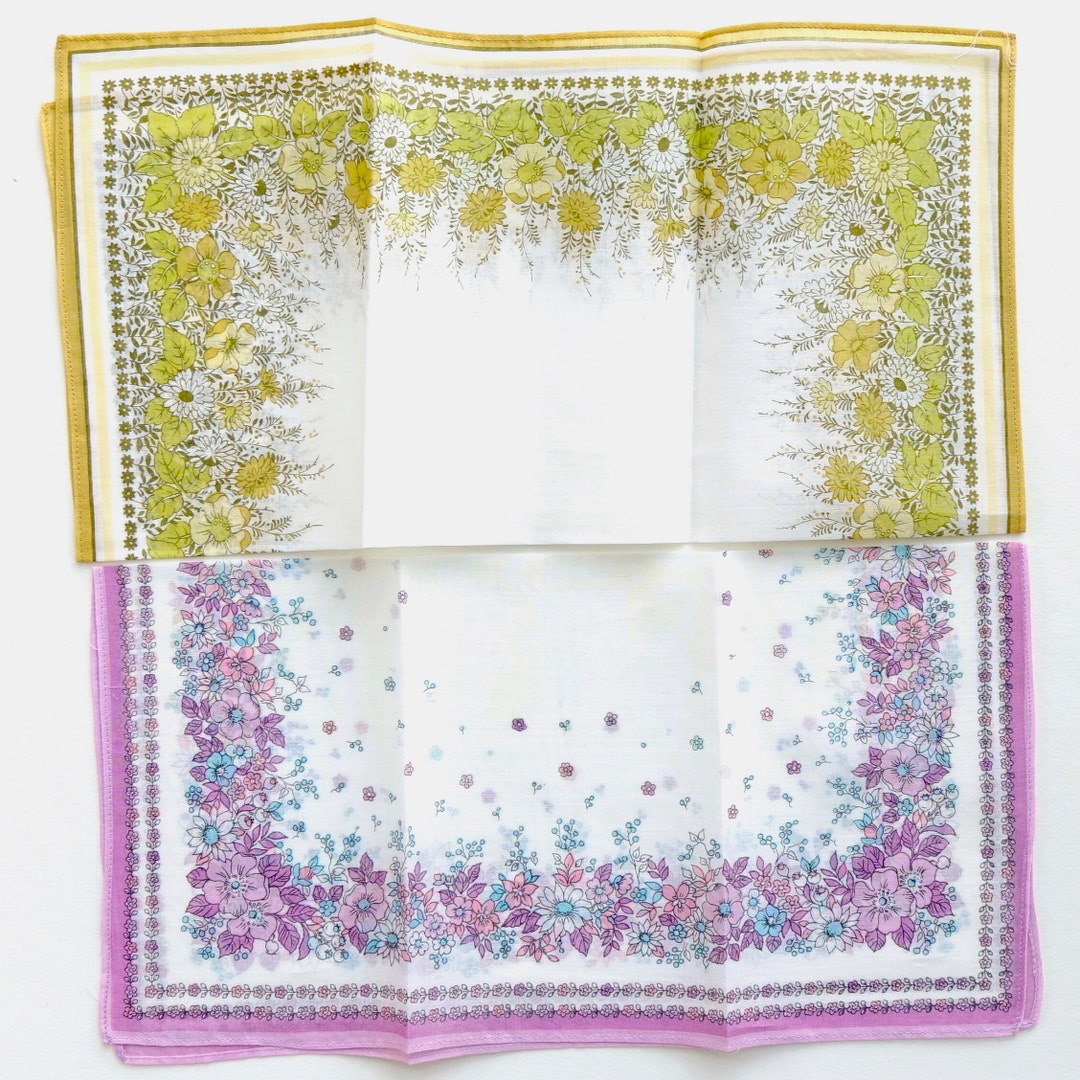 Set of Vintage Handkerchiefs With Pastel Colored Flowers From Alba - Etsy