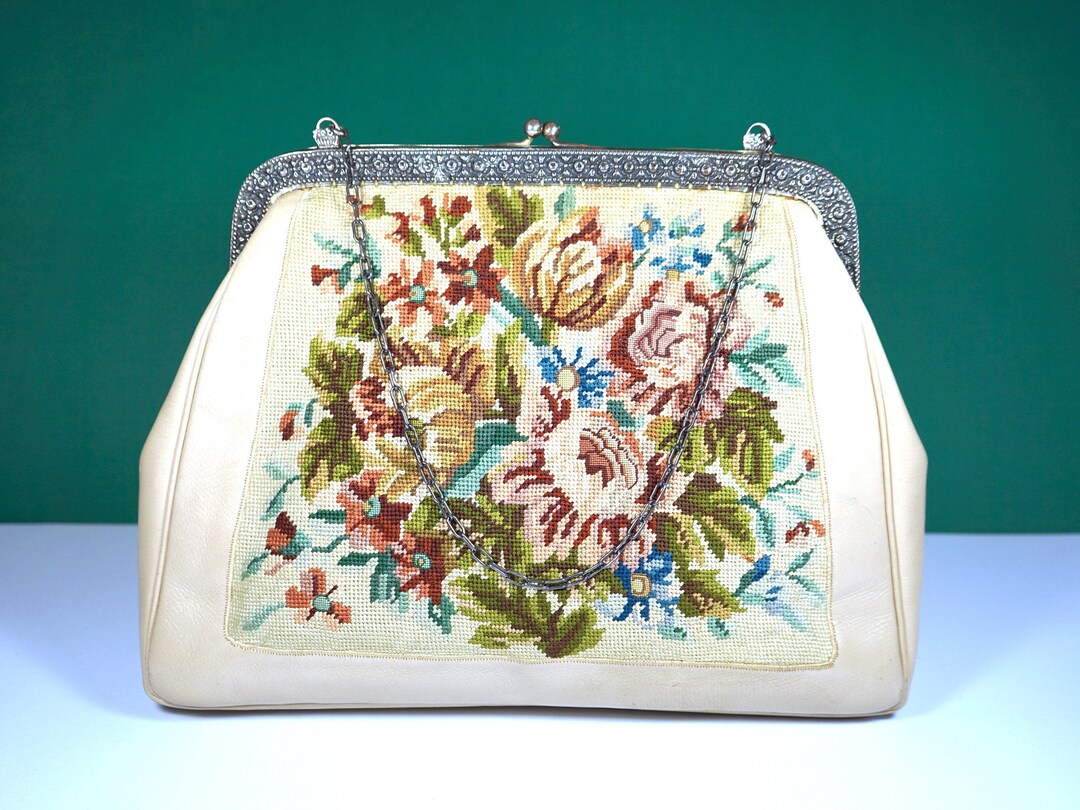 Vintage Tapestry Bag With Gorgeous Handle and Chain of 800 Silver ...