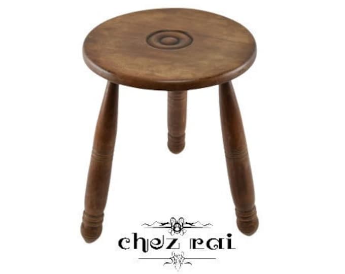 Vintage French 21" Beautiful Heavy Hardwood Large Stool Small Table ...
