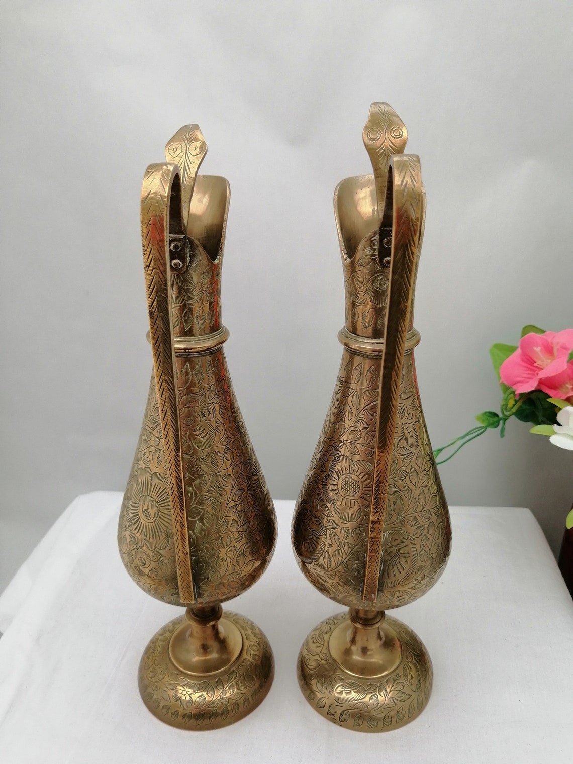 Vintage Heavy Decorated Indian Slim Tall Jugs Vintage Brass | Etsy