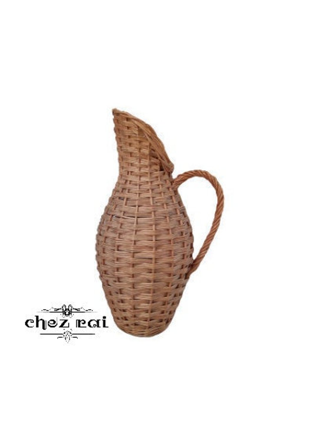 Vintage Tall Rattan Vase Umbrella Stand Wicker Pitcher Home Decorative ...