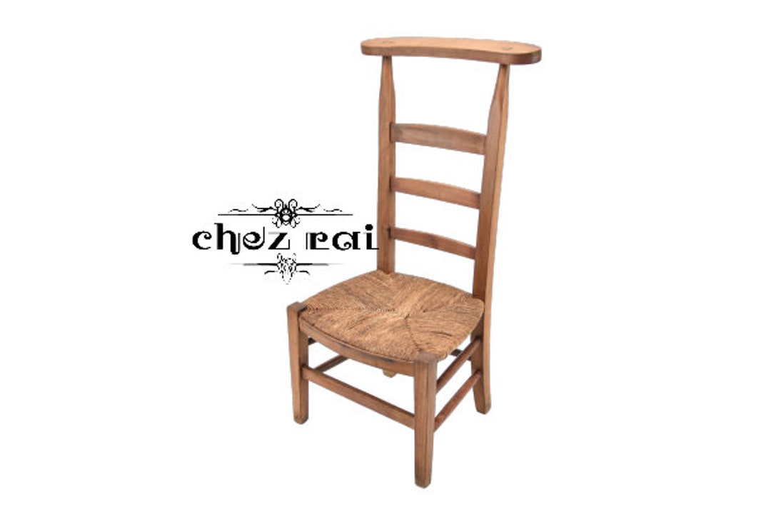 Vintage French Prayer Chair Kneeler Wood and Rush Seat Chair Wooden ...