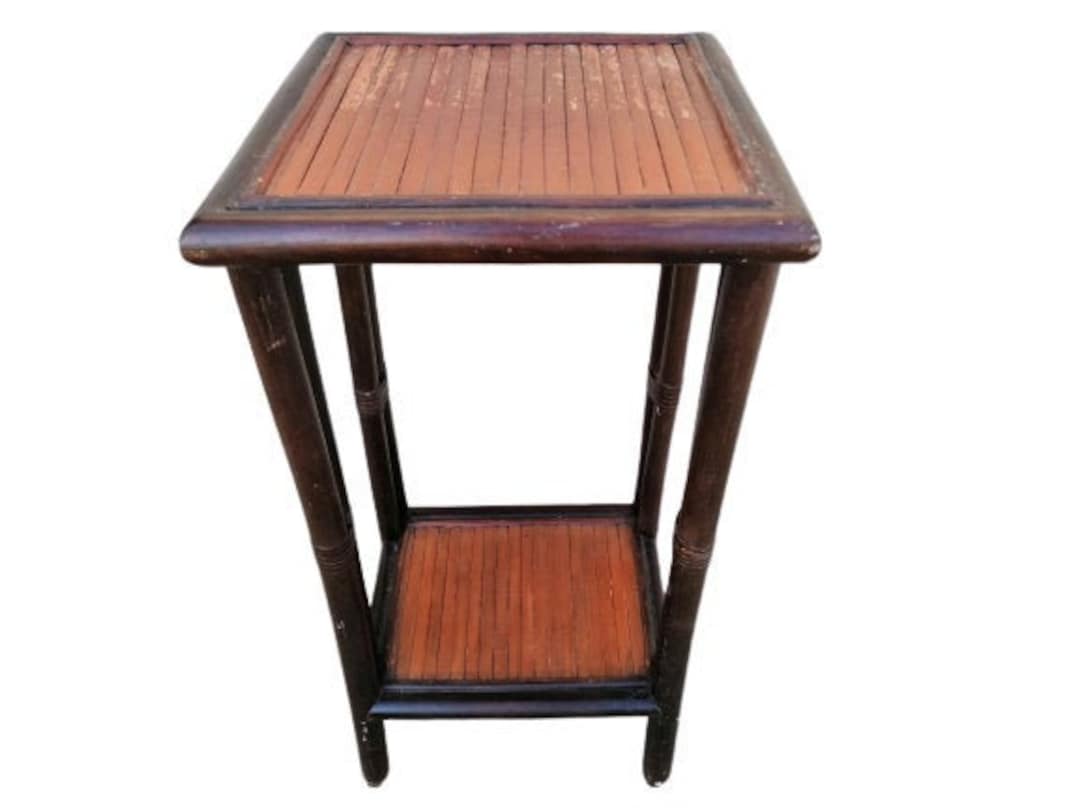 Vintage Indonesian Wood and Bamboo Topped Side Table End Table Living ...