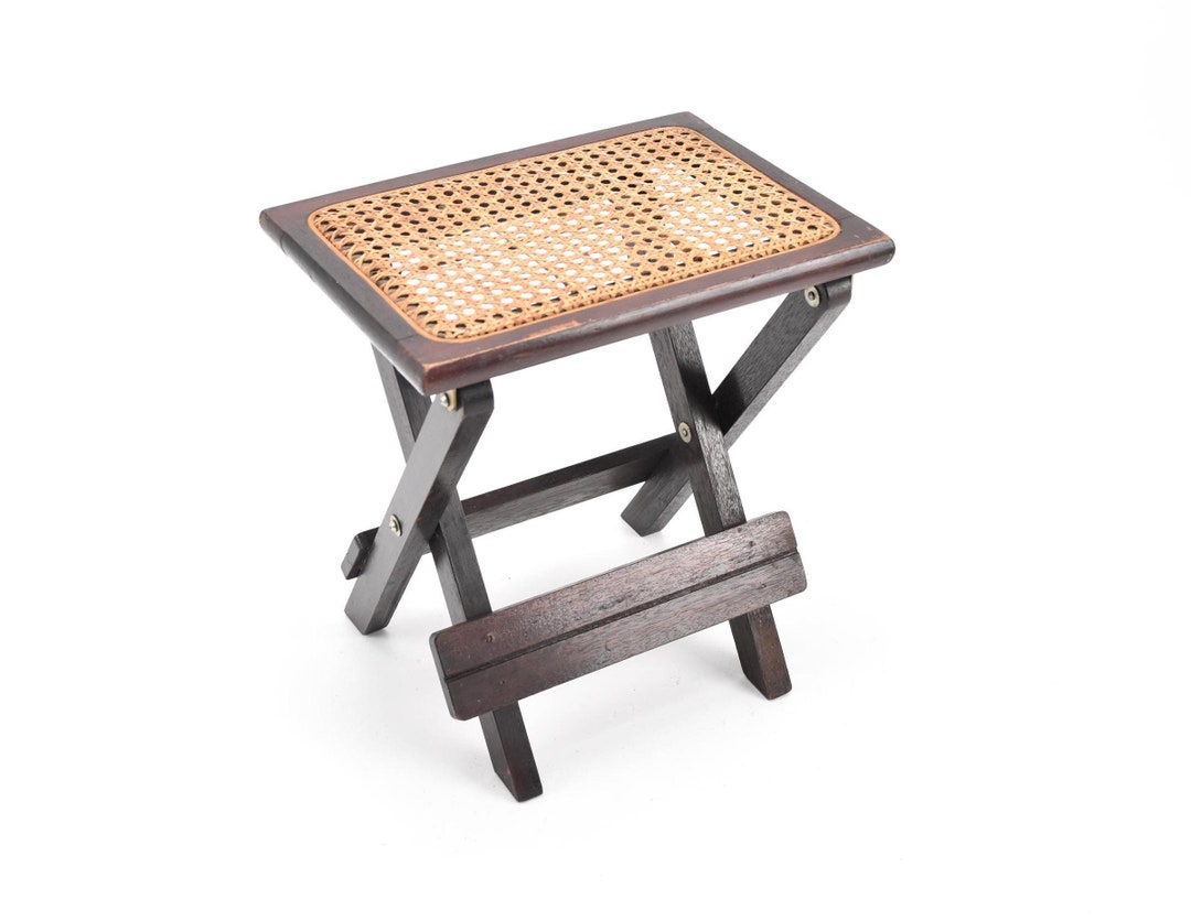 Chezrai - Vintage 14" French Folding Wooden Stool Cane Top Stool ...