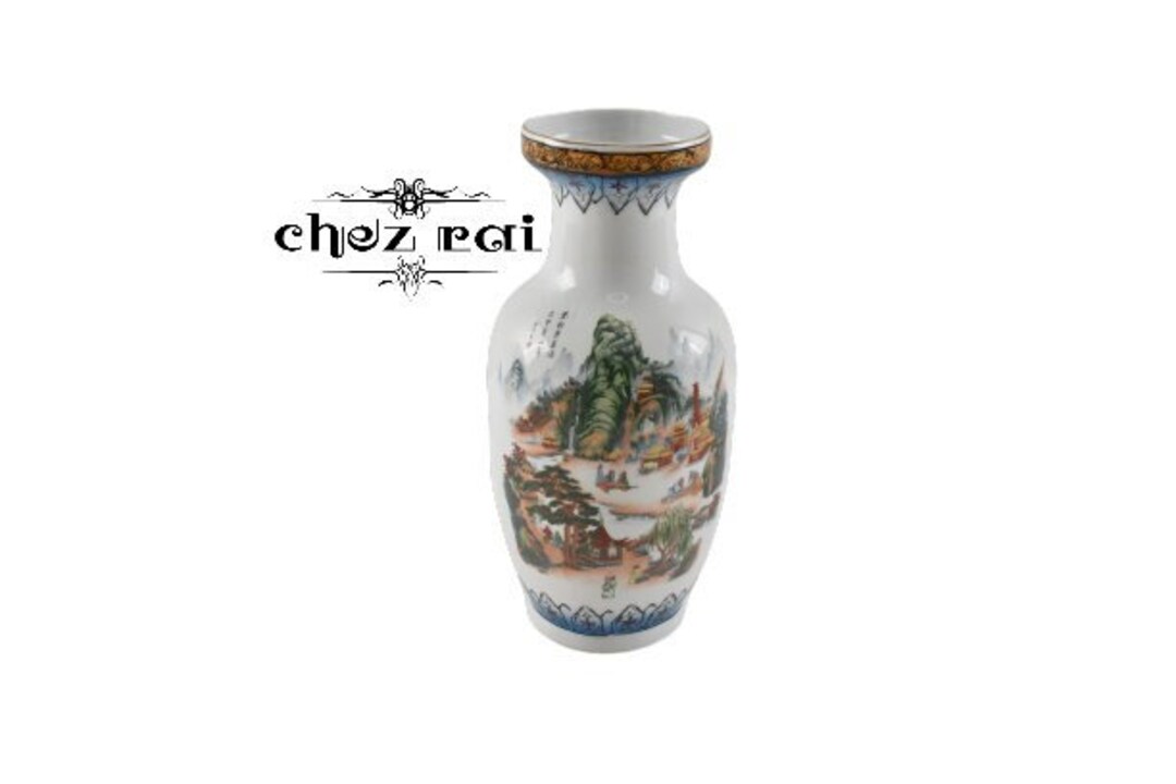 Vintage Beautiful Ceramic Asian Asia Vase Table Room Shelf Stand ...