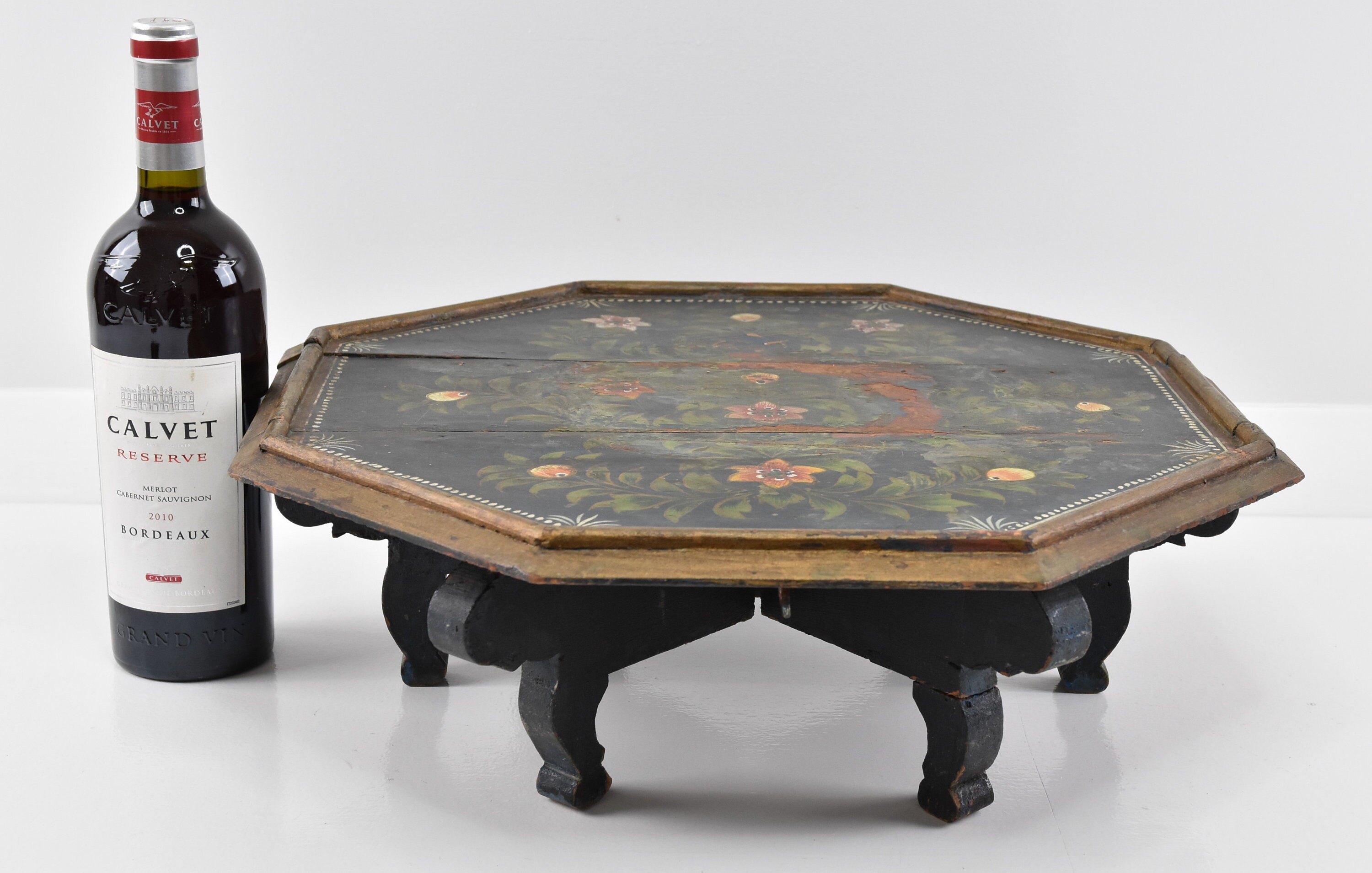 Vintage Beautiful Folding Wooden Hand Painted Tea Table Flowery Low Cha ...