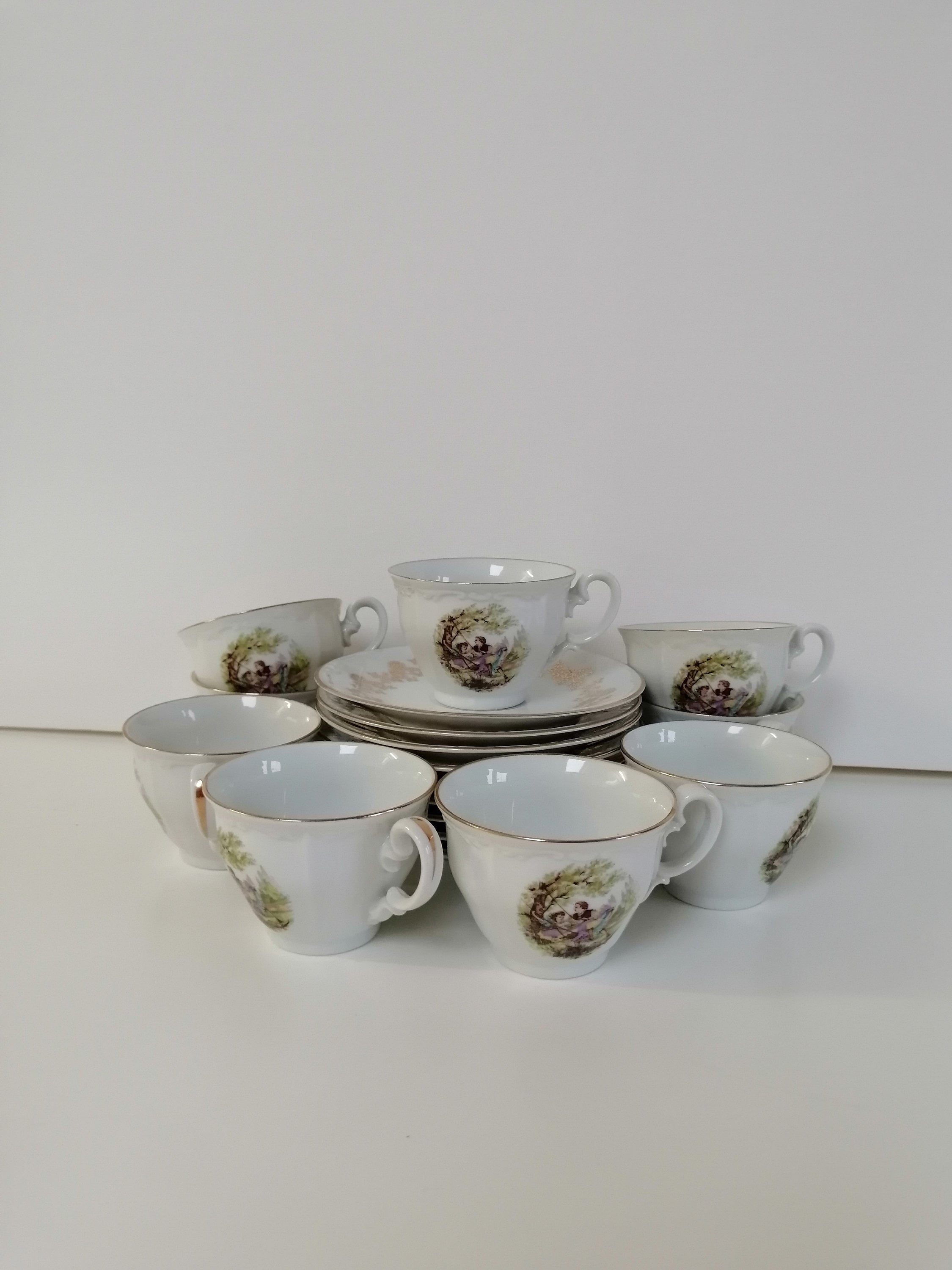 Vintage French Set Of 9 Small Tea Or Coffee Cups And Saucers | Etsy
