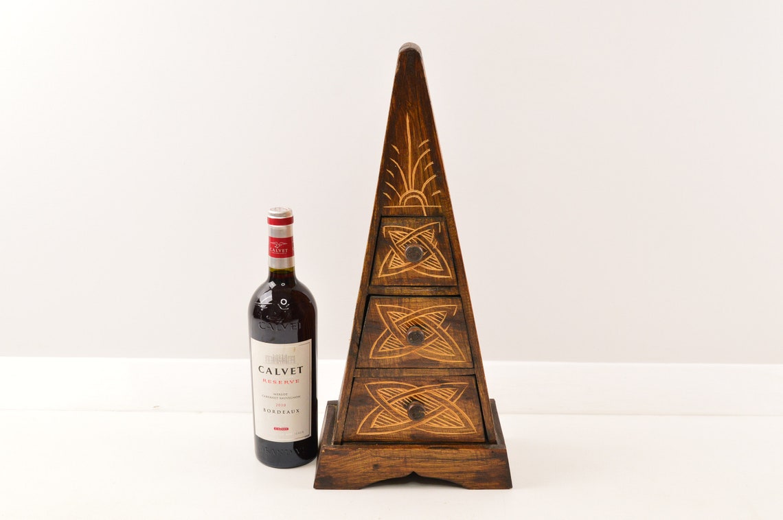 Vintage Wooden Carved Desktop Pyramid Chest of Drawers Cabinet | Etsy