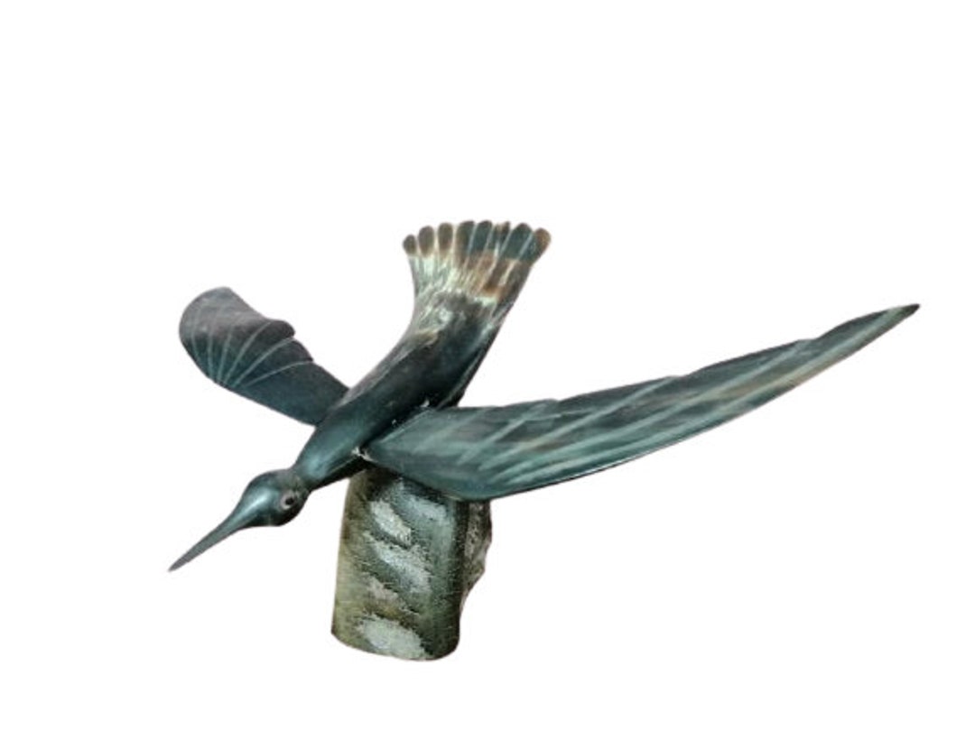 Vintage Bird Carved Horn Sculpture on Horn Base French Statue Figurine ...