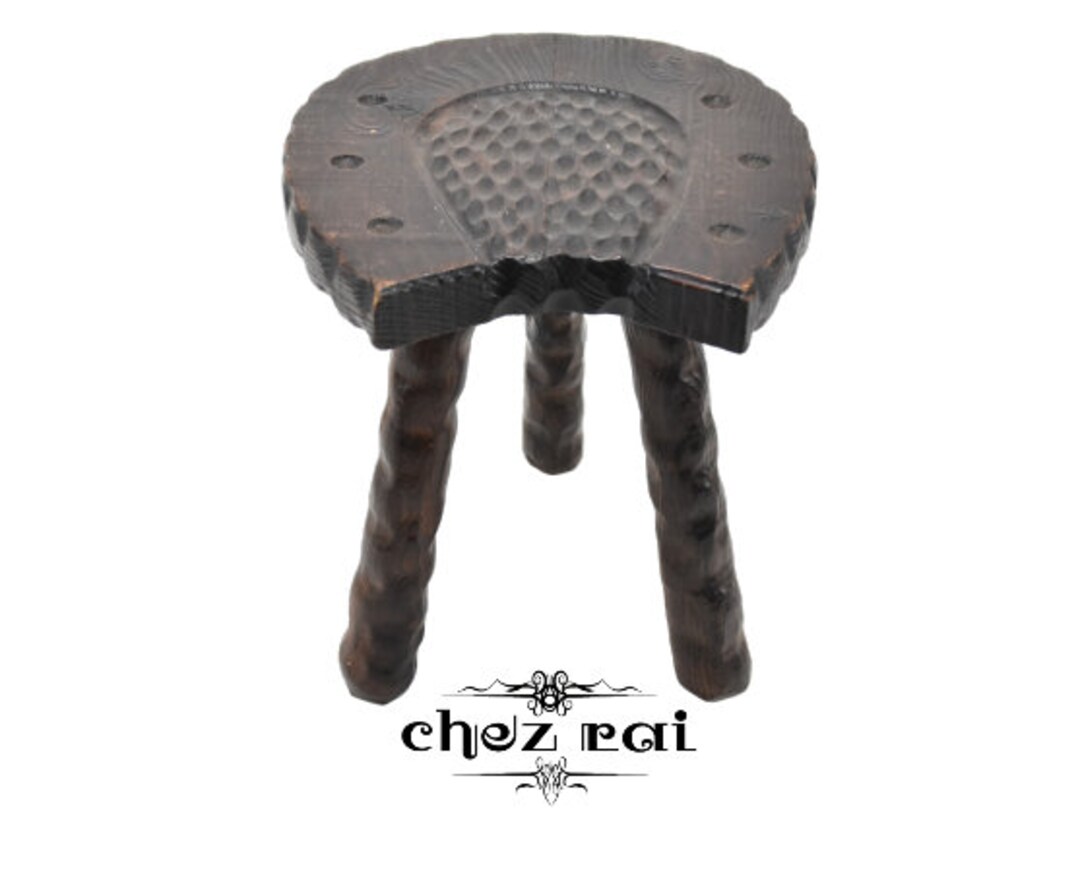 Vintage 15" Heavy Wooden Rustic Horseshoe Shaped Form Milking Stool ...