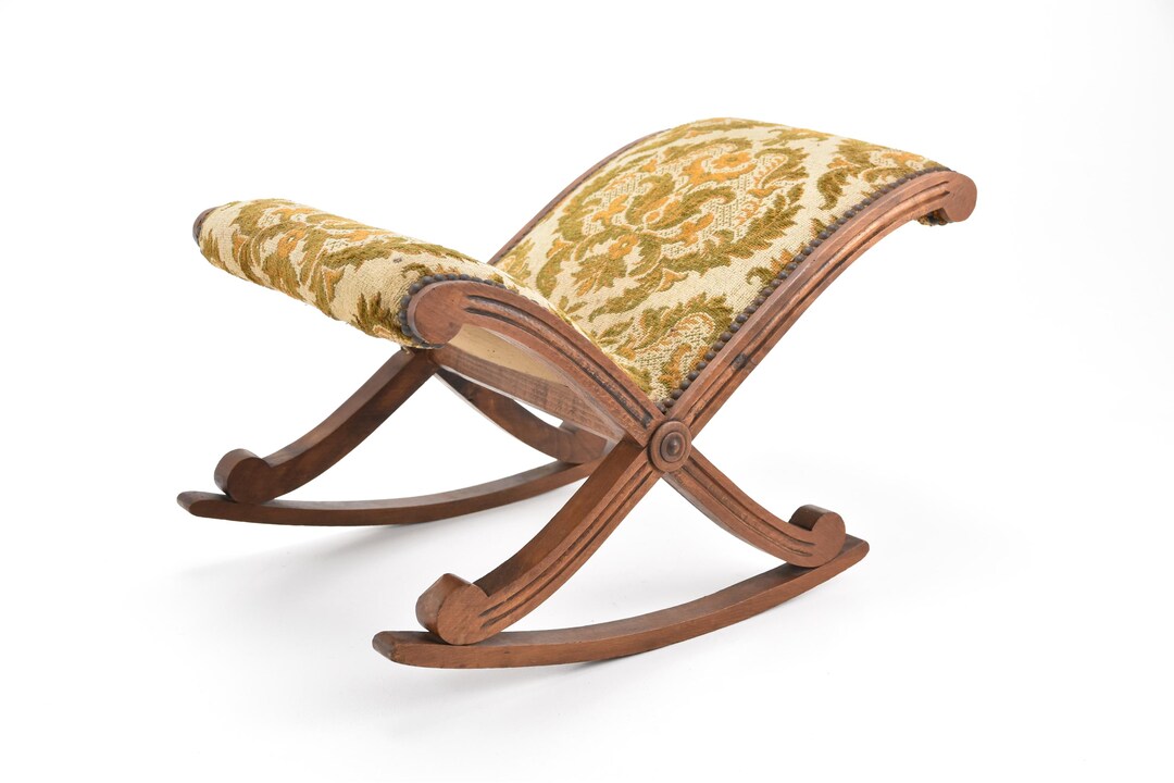 Vintage French Wooden Rocking Footstool Flowery Fabric Cushioned ...
