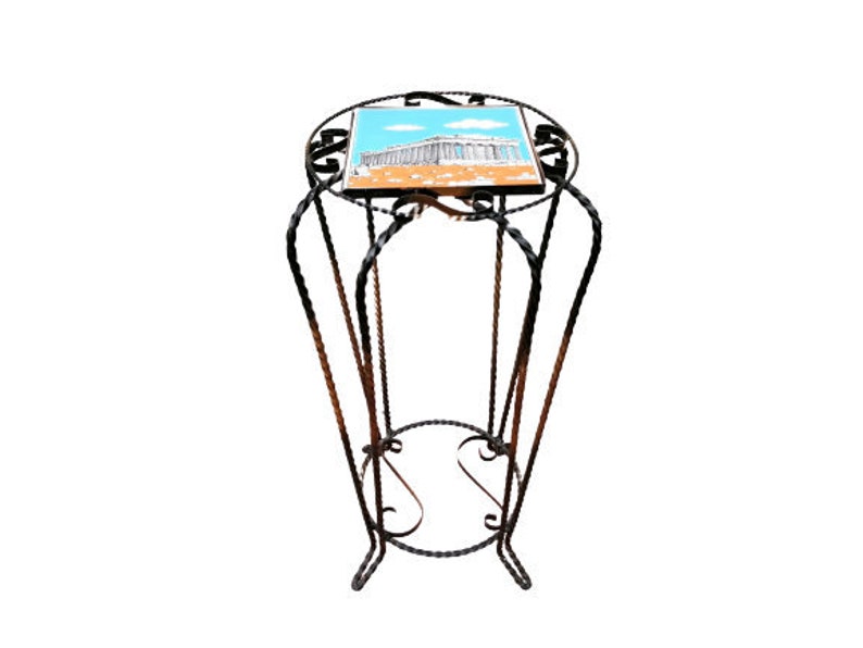 Vintage Wrought Iron Plant Pot Stand Tiled Small Top Side | Etsy