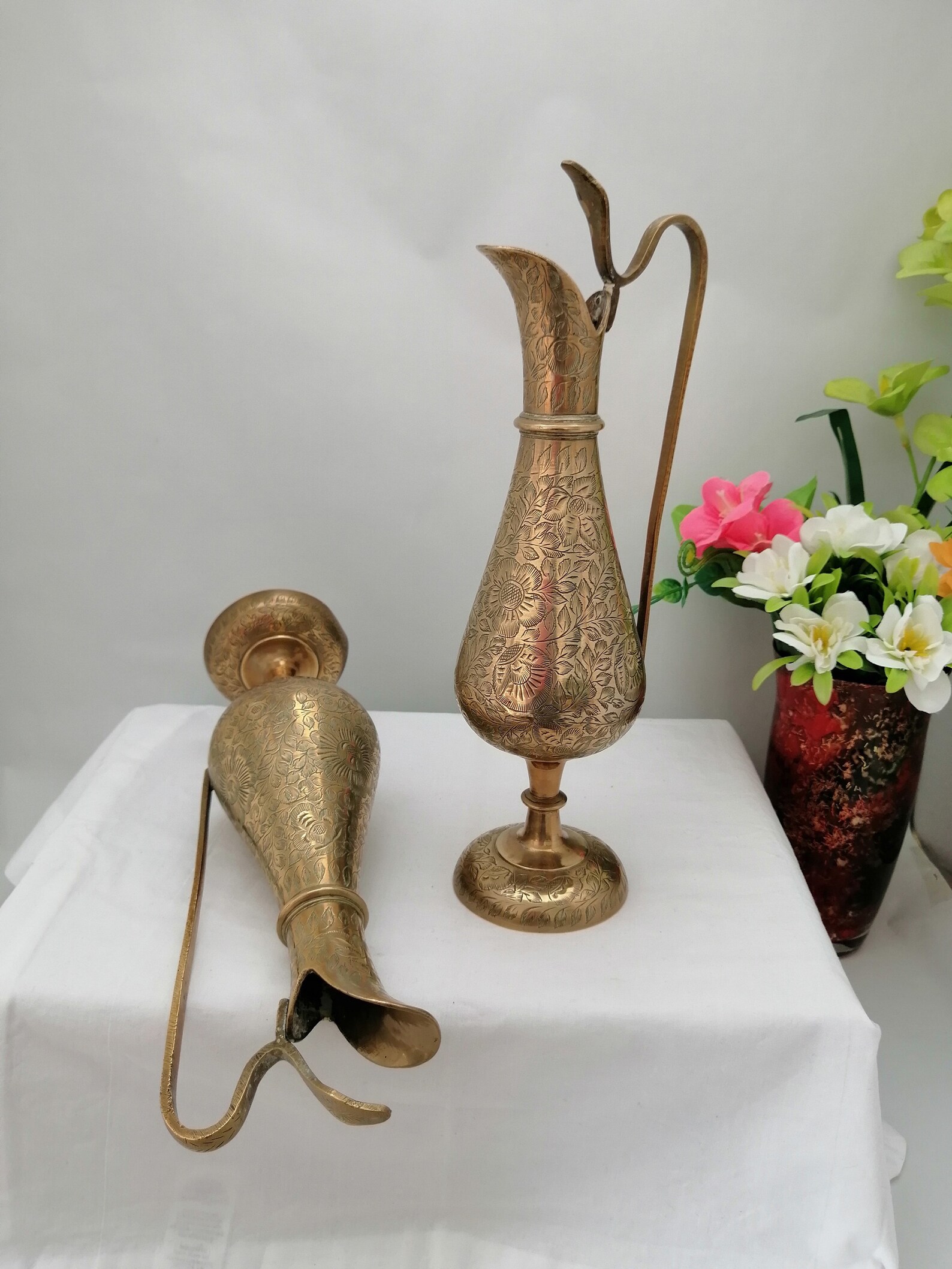 Vintage Heavy Decorated Indian Slim Tall Jugs Vintage Brass | Etsy