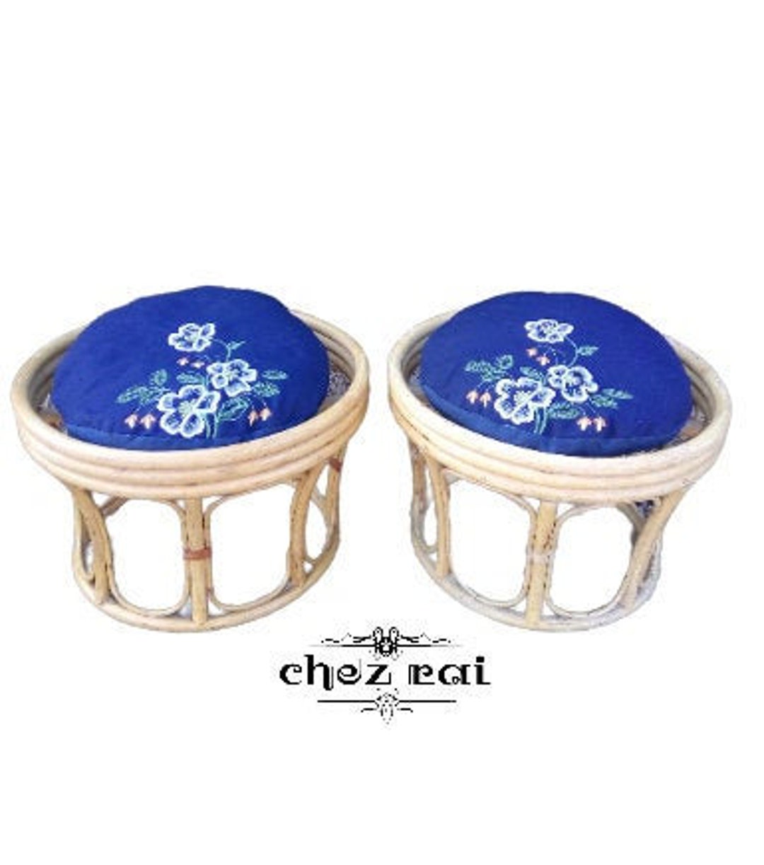 Vintage Pair of Rattan Stools Footstools Seats Conservatory Plant Pot ...