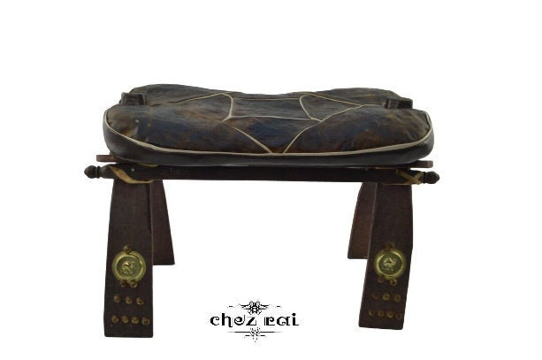 Vintage Egyptian Ottoman Camel Foot Stool With Leather Cushion Saddle ...