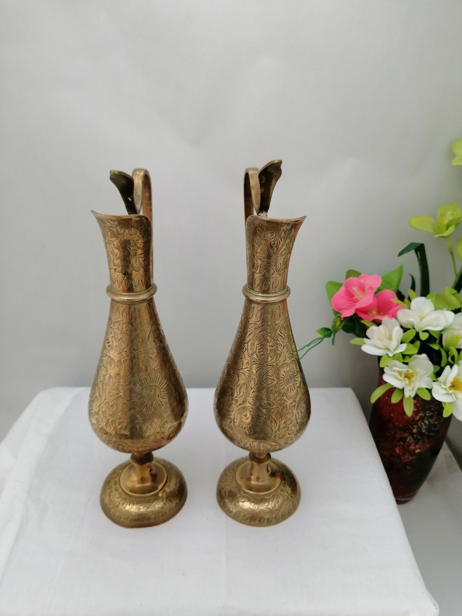 Vintage Heavy Decorated Indian Slim Tall Jugs Vintage Brass Decorative ...