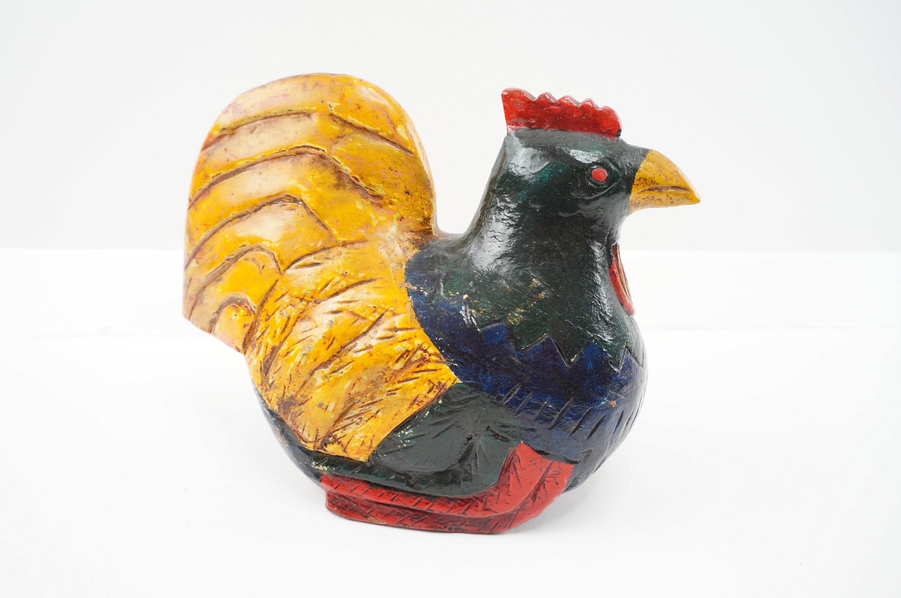 Vintage Carved Wooden Chicken Bird Statue Primitive Figurine Wood Shelf ...