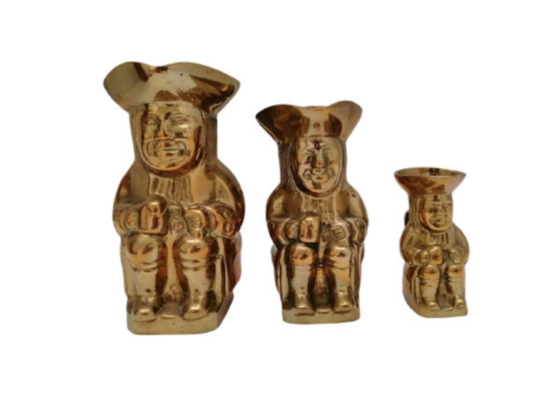 Vintage Brass Set of Three Toby Jugs Mugs Pitchers Ornamental Toby Jugs ...