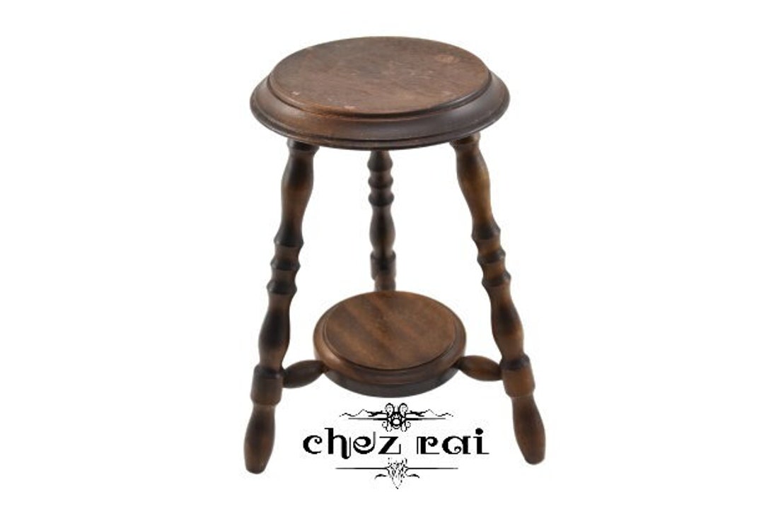 Vintage 18" Wooden Round Three Legged Two Tier Pot Plant Stand Room ...
