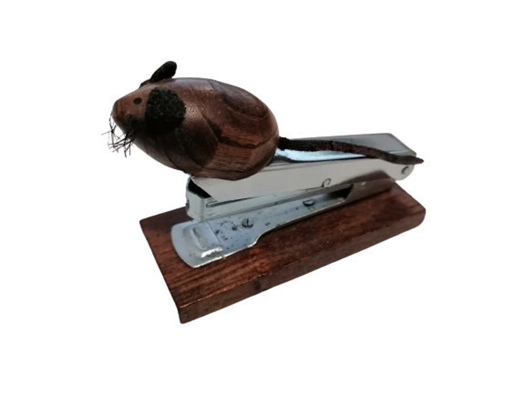 Vintage Wooden Mouse Stapler Hand Crafted Japan Mini Stapler Wood ...