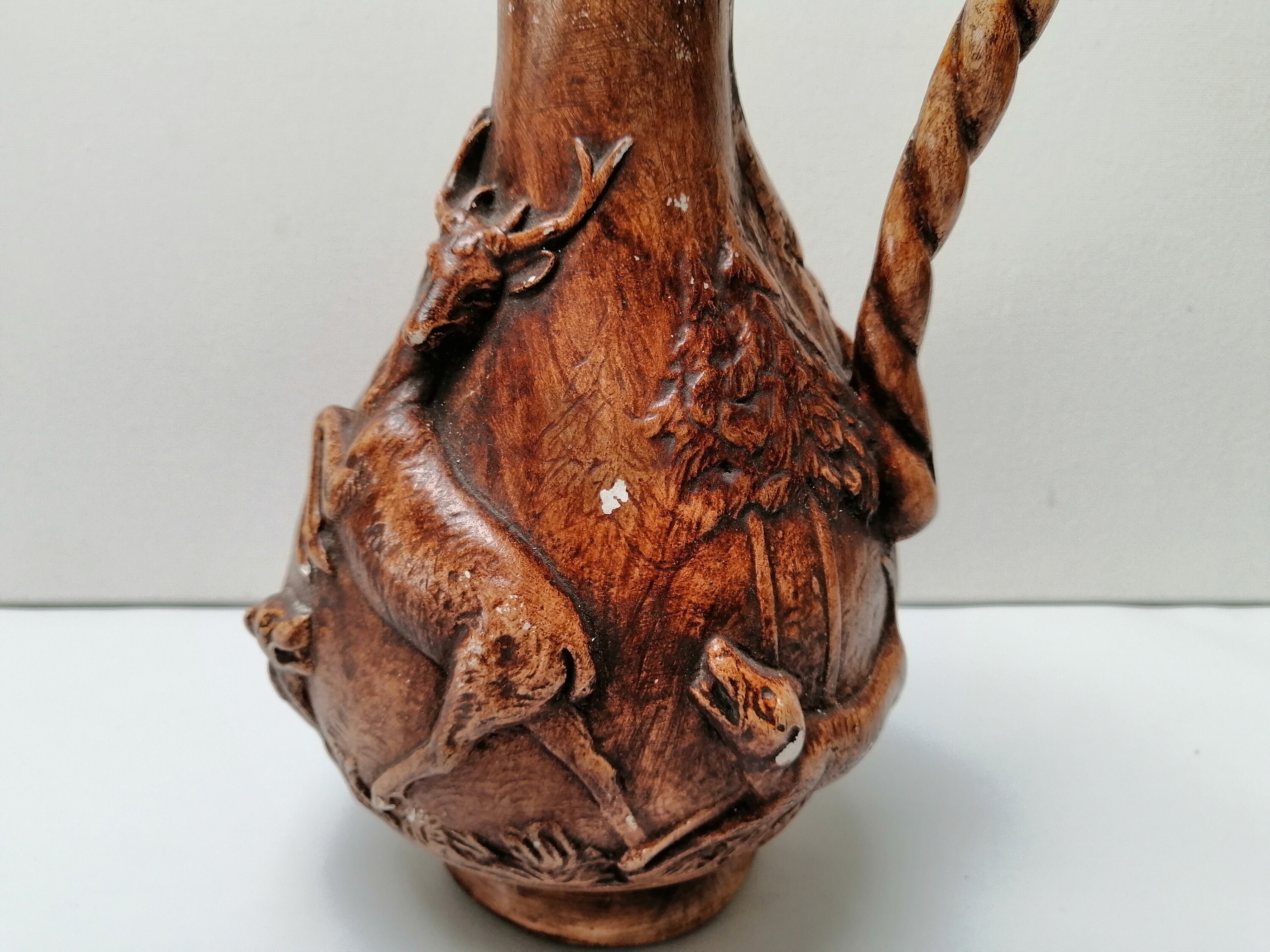 Vintage Plaster Pitcher Jug Imitation Wood Effect Leaves Detail ...