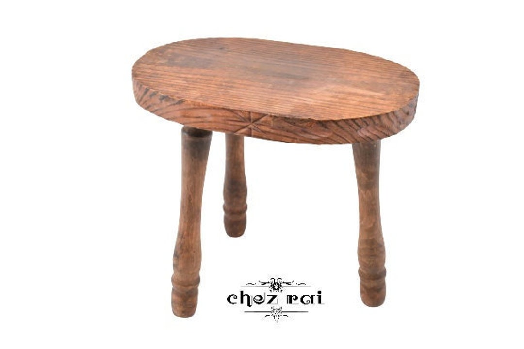 Vintage Wooden Oval Screw Leg Stool Tabouret Plant Stand Display ...