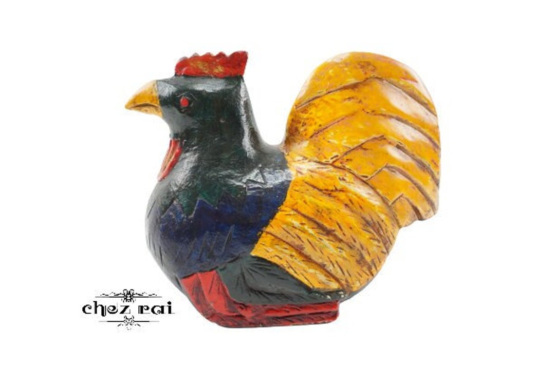 Vintage Carved Wooden Chicken Bird Statue Primitive Figurine Wood Shelf ...