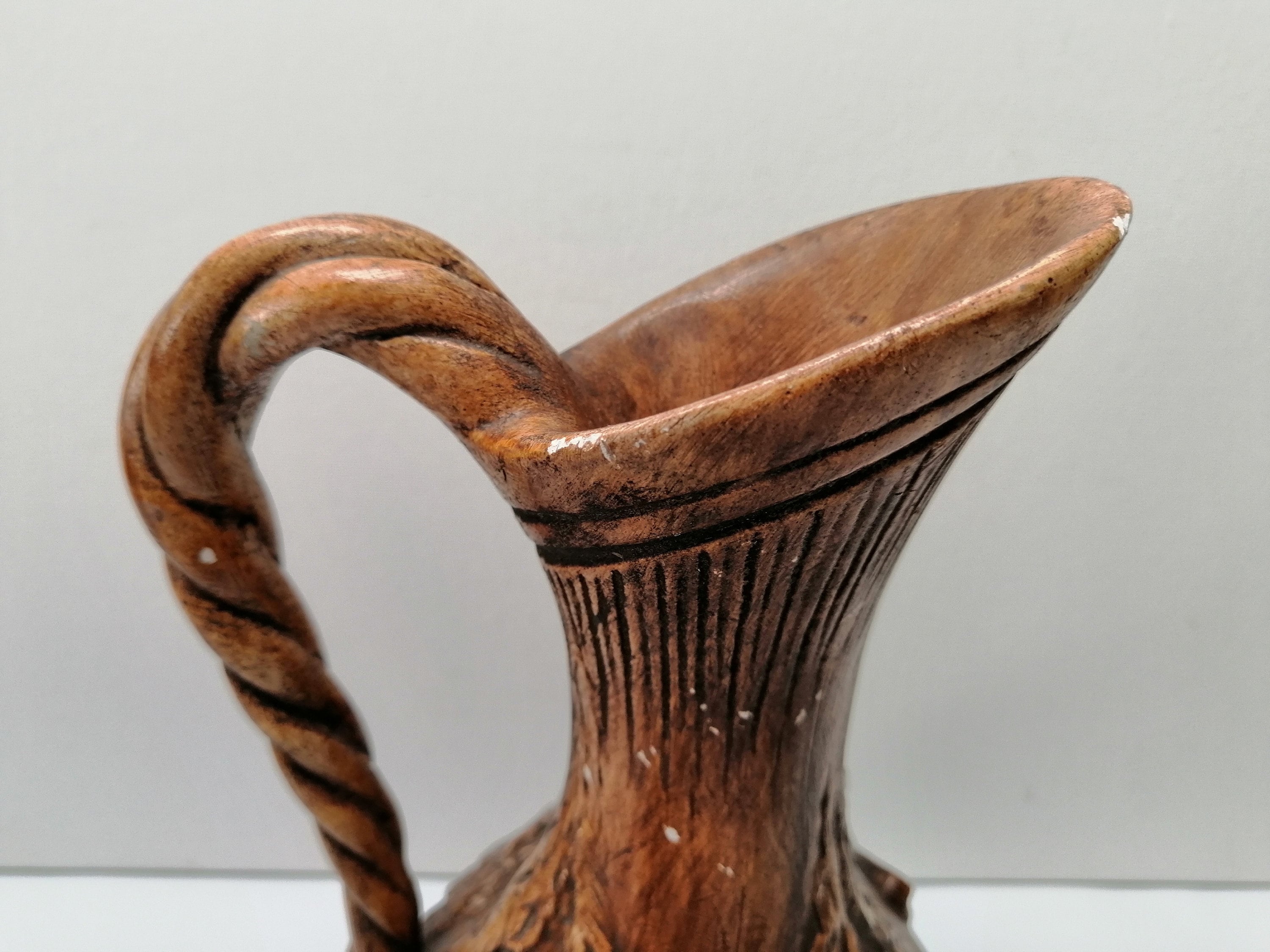 Vintage Plaster Pitcher Jug Imitation Wood Effect Leaves Detail ...