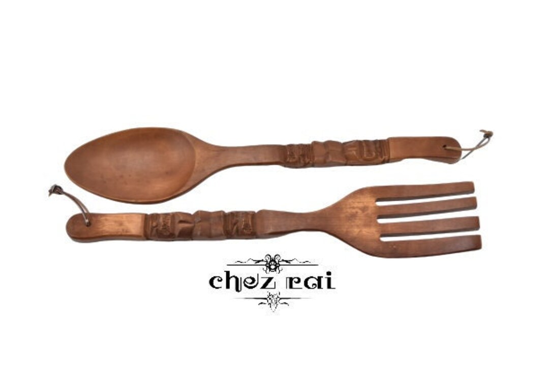 Vintage Carved Large Wood Fork and Spoon Wall Décor Restaurant Wood ...