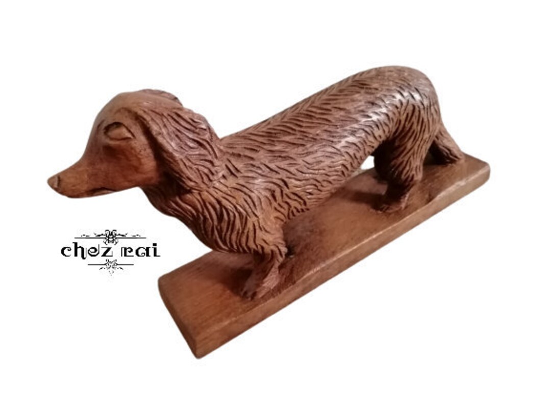 Vintage Wooden Sculpture Wood Dog Figurine Dog Figure Statue Shelf ...