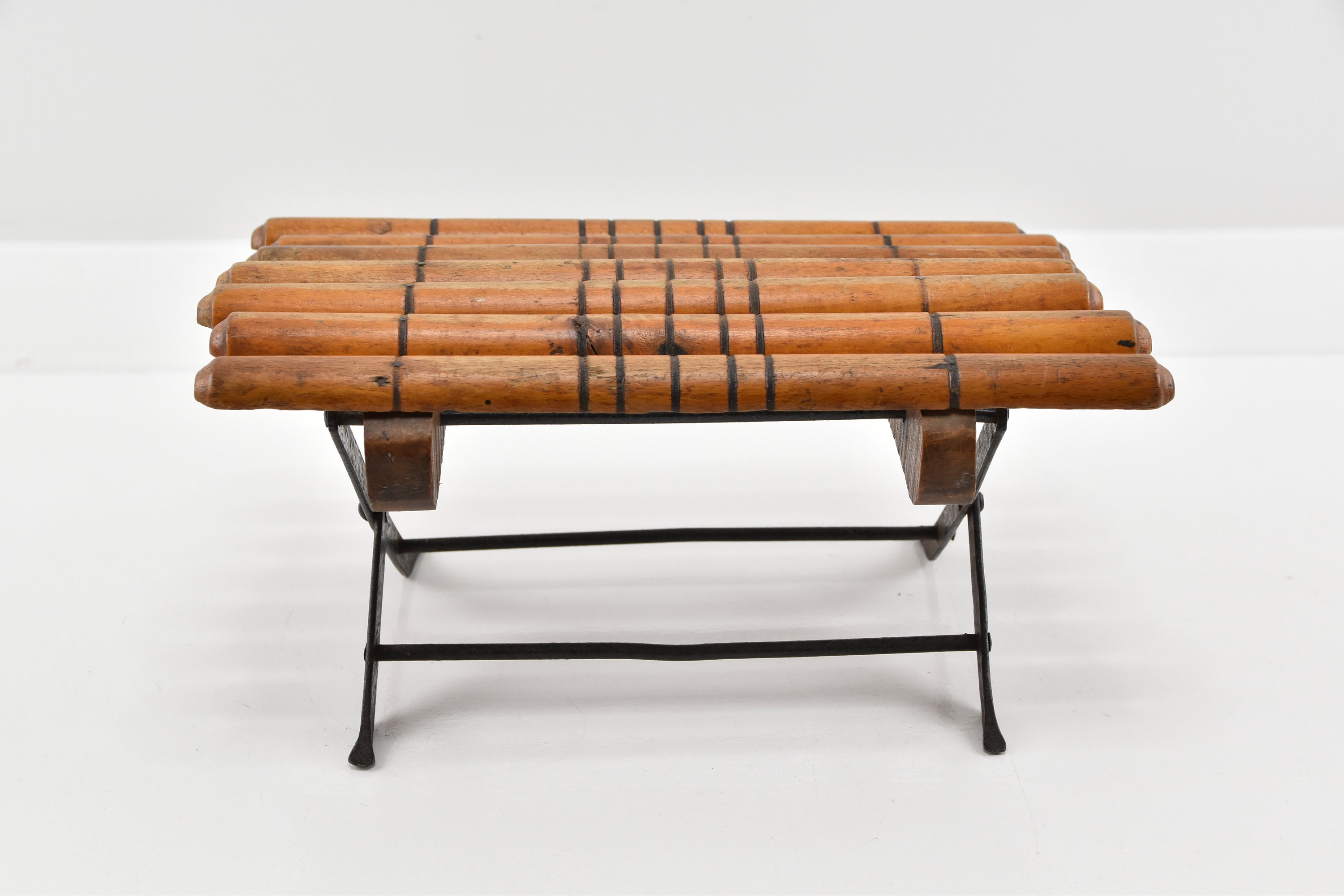 Vintage Folding Wooden Slatted Low Mini Stool Steel Framed - Etsy