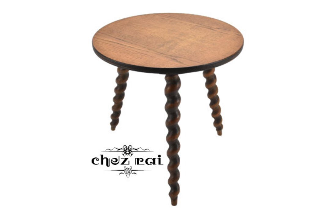 Vintage Wooden Round Spiral Twist Legged Table Side Coffee End Table ...