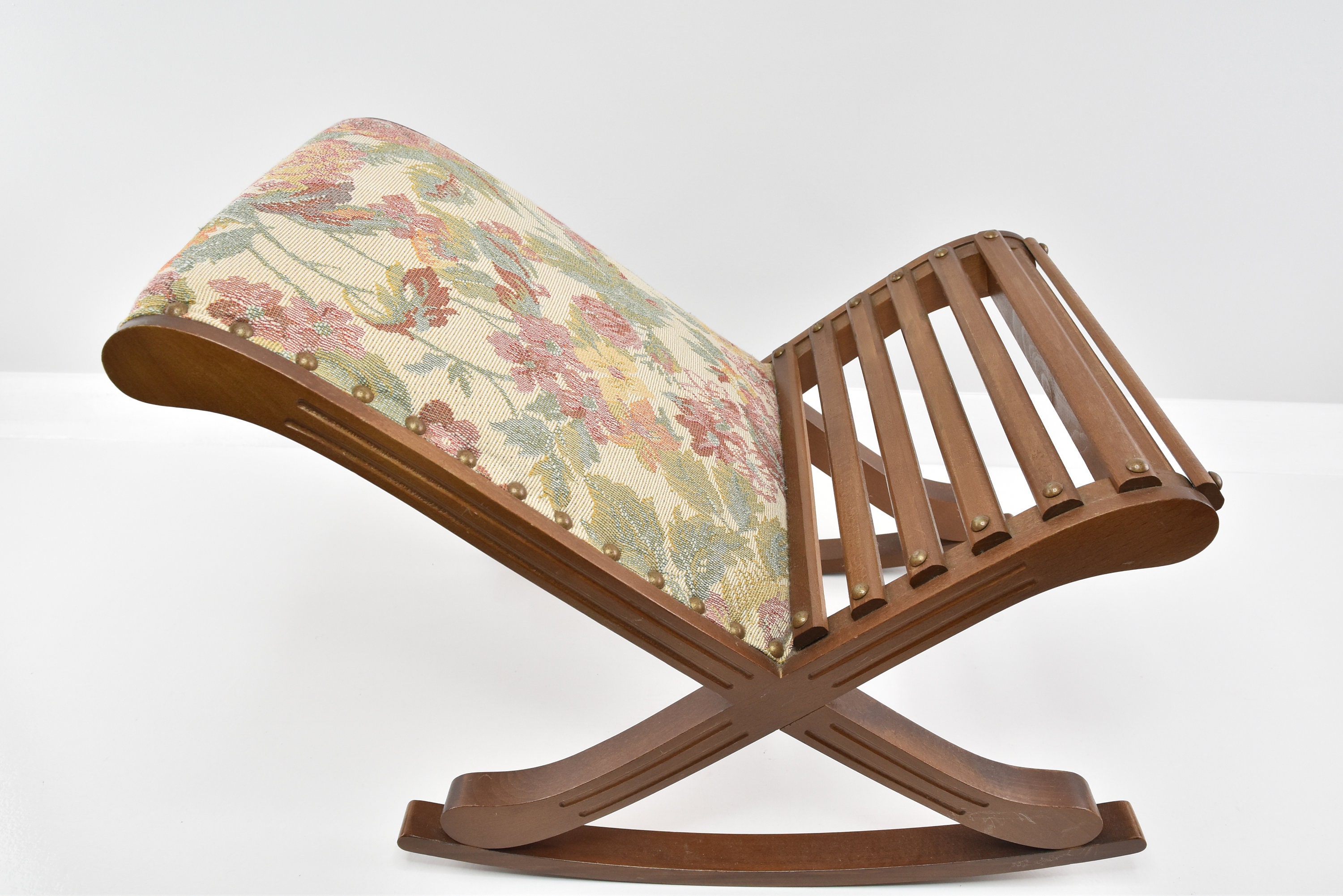 Vintage Wooden Slatted Rocking Footstool Footrest Cushioned | Etsy