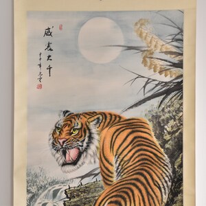Vintage Large Asian Scroll Vertical Tiger Wall Hanging Wall Décor Asian ...