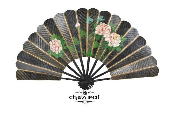 Vintage Large Huge Asian Chinese Hand Painted Bamboo Wall Fan - Etsy