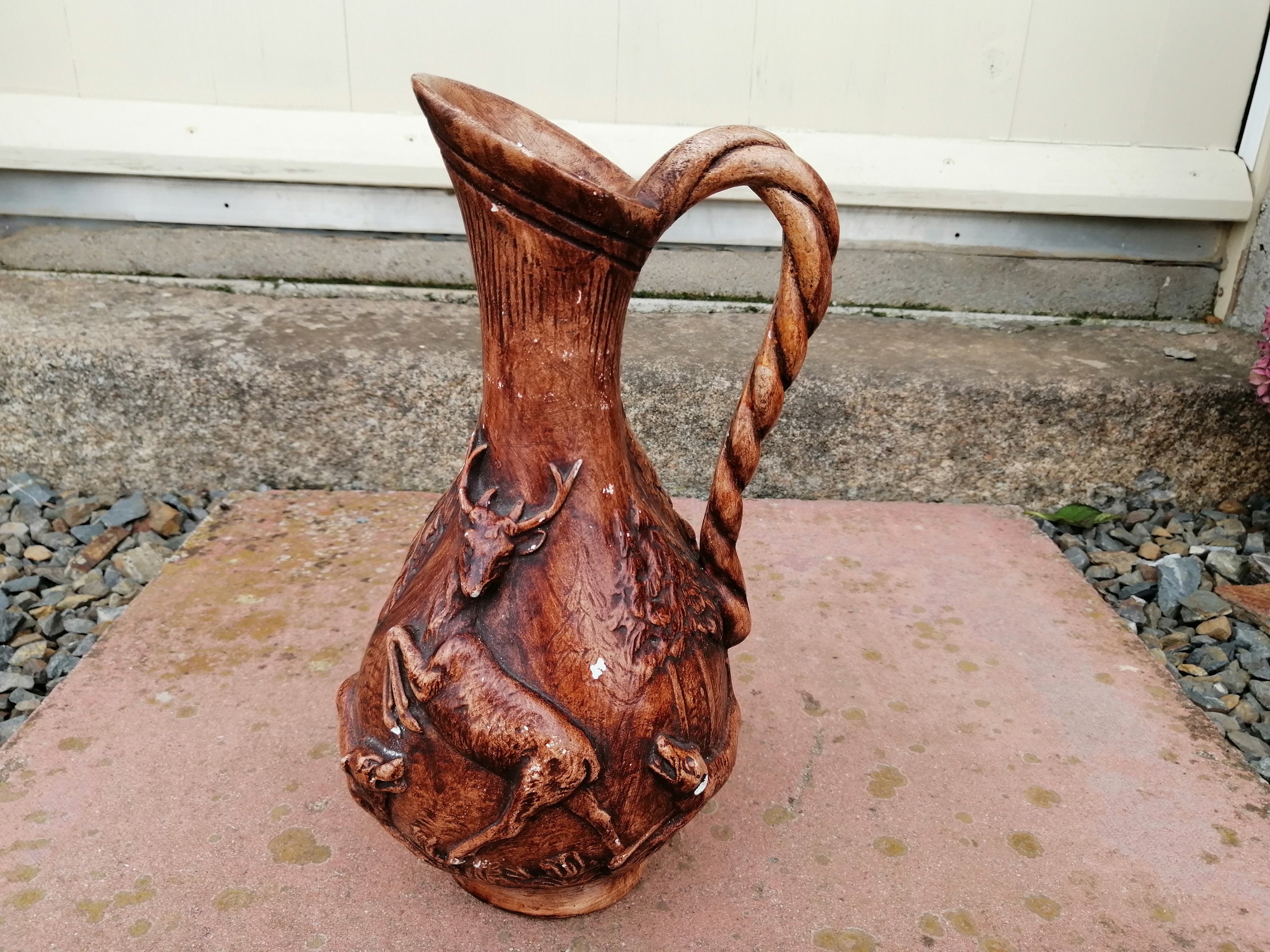 Vintage Plaster Pitcher Jug Imitation Wood Effect Leaves - Etsy UK