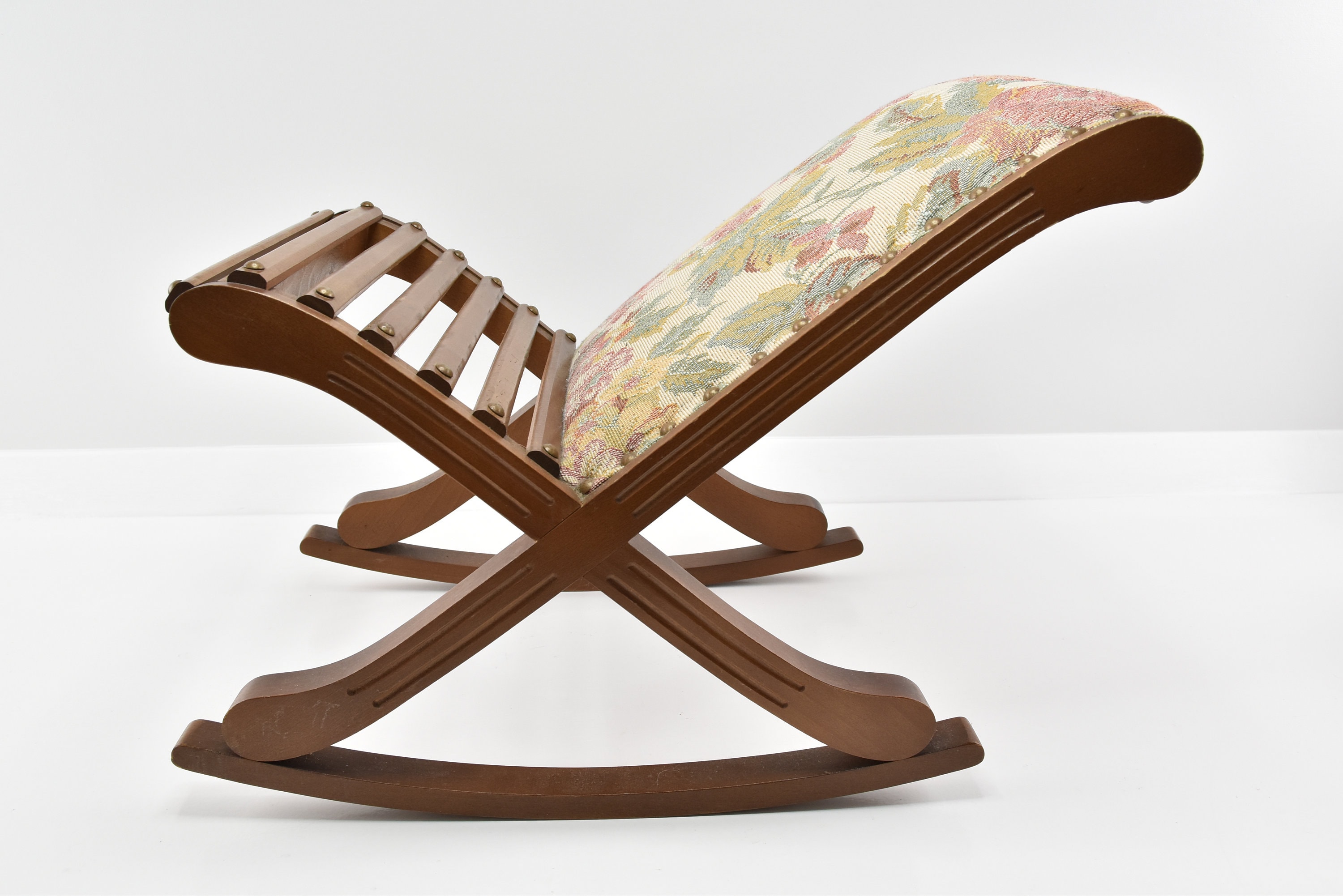 Vintage Wooden Slatted Rocking Footstool Footrest Cushioned | Etsy