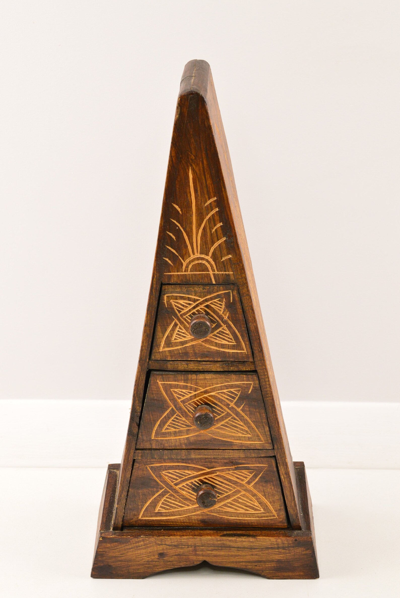 Vintage Wooden Carved Desktop Pyramid Chest of Drawers Cabinet | Etsy