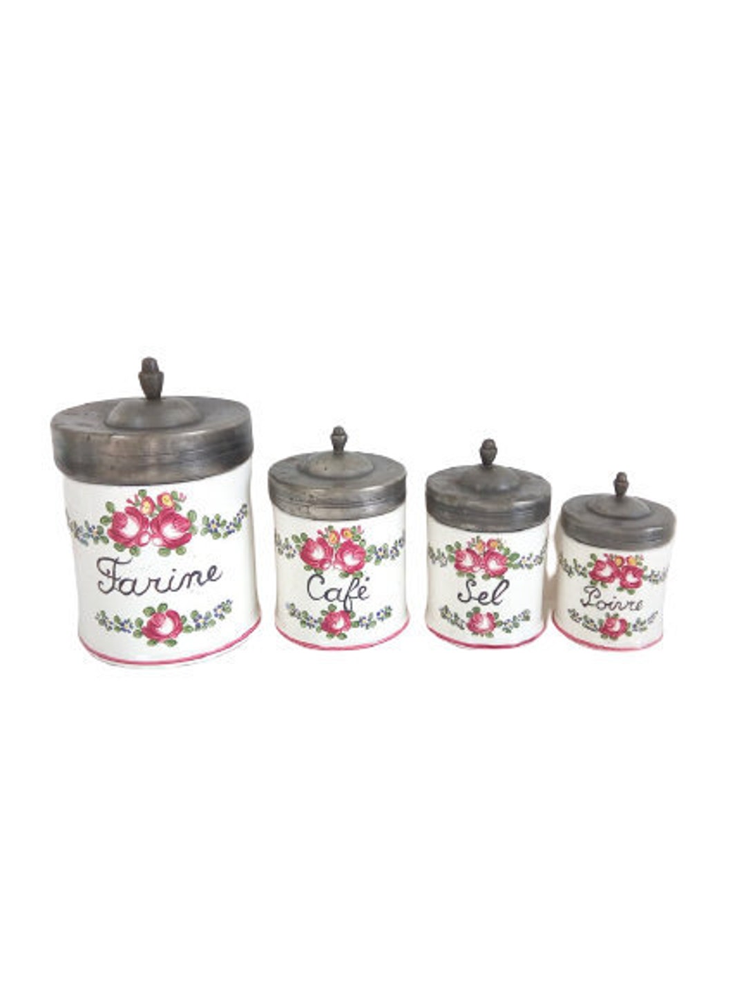 Vintage French Ceramic Canister Sets With Heavy Pewter Lids Jean ...