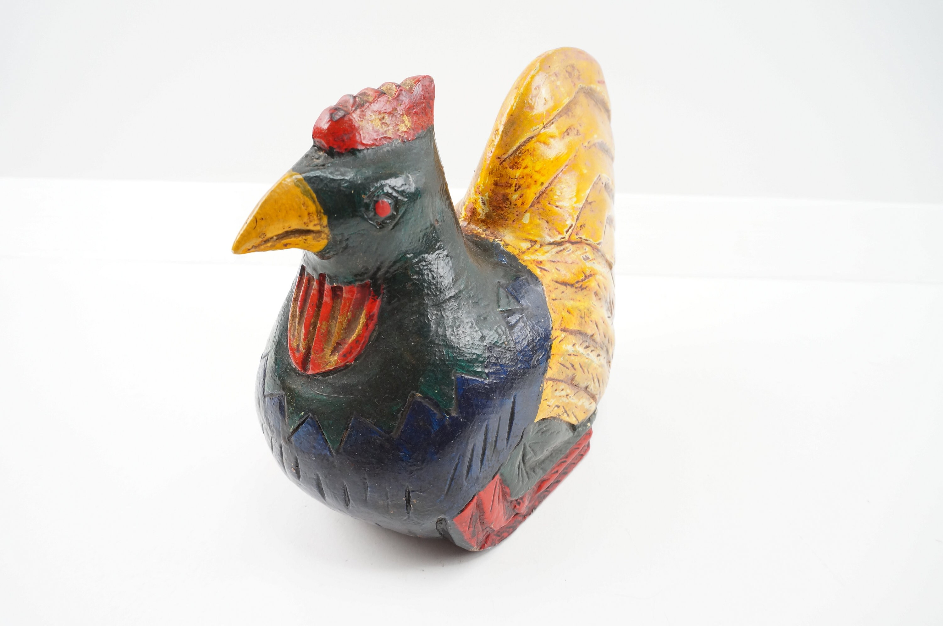 Vintage Carved Wooden Chicken Bird Statue Primitive Figurine Wood Shelf ...
