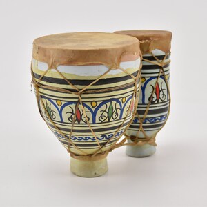 Vintage African Moroccan Leather Twin Drum Musical Instrument Pottery ...