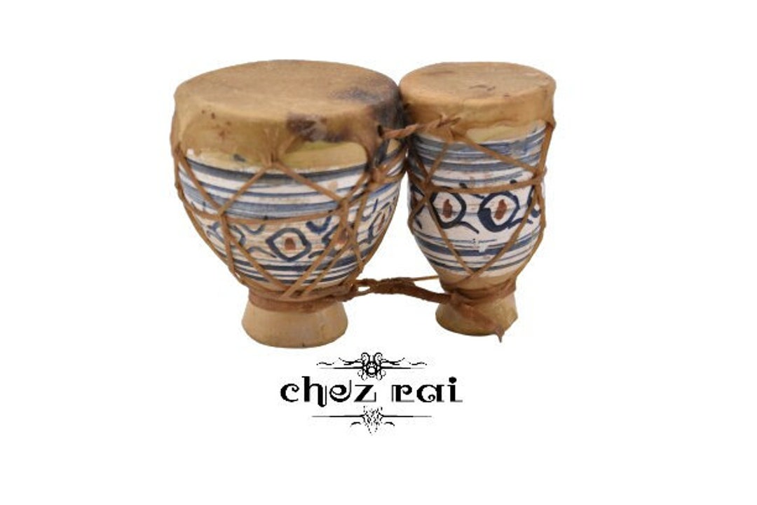 Vintage Small Hand Painted African Moroccan Leather Twin Drum Musical ...